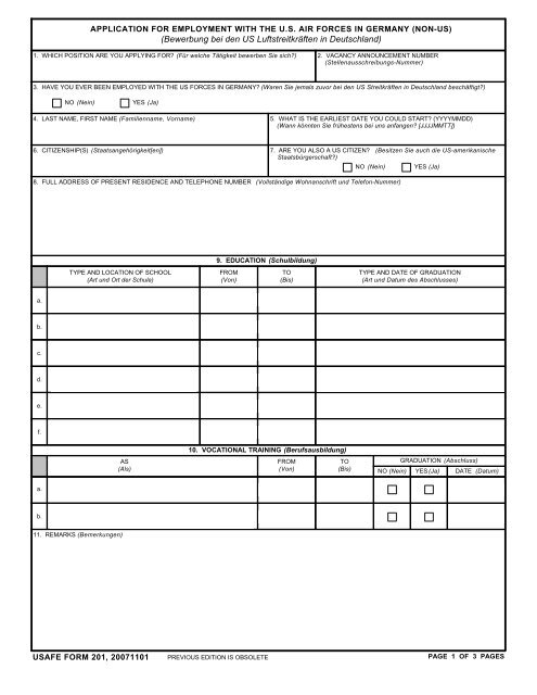 USAFE Form 201 - PAGE 1 - Ramstein Air Base