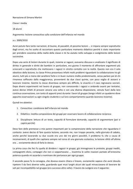 Narrazione di Simona Martini Classe I media 18 alunni Argomento ...