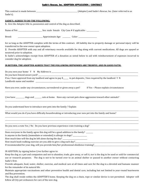 tallahassee big dog rescue adoption contract - Sadies.org