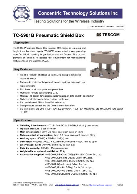TC-5901B Pneumatic Shield Box - RF Shield Box by Concentric ...