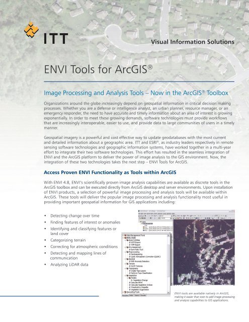 ENVI Tools for ArcGIS® - Exelis VIS