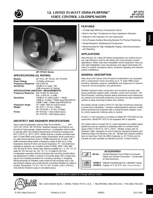 Spec Sheet - Performance Audio