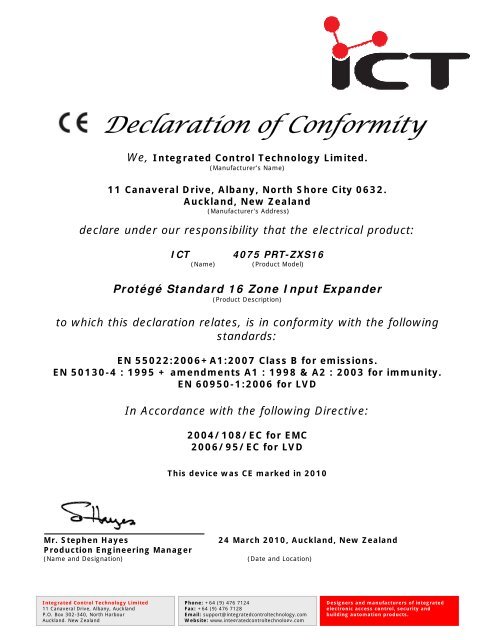 CE Declaration Of Conformity - ICT