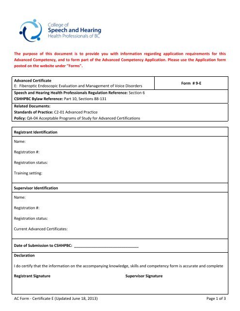 Acceptable Program of Study Certificate E - College of Speech and ...