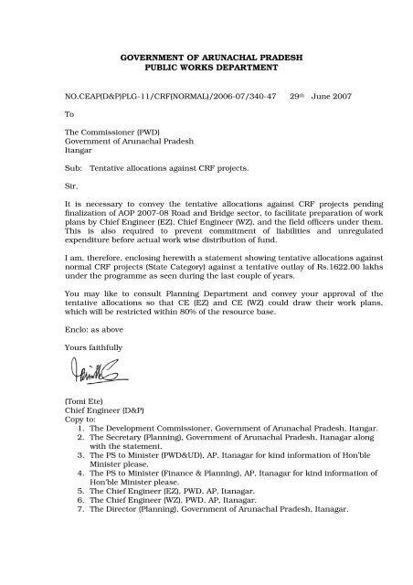 government of arunachal pradesh public works ... - Arunachal PWD