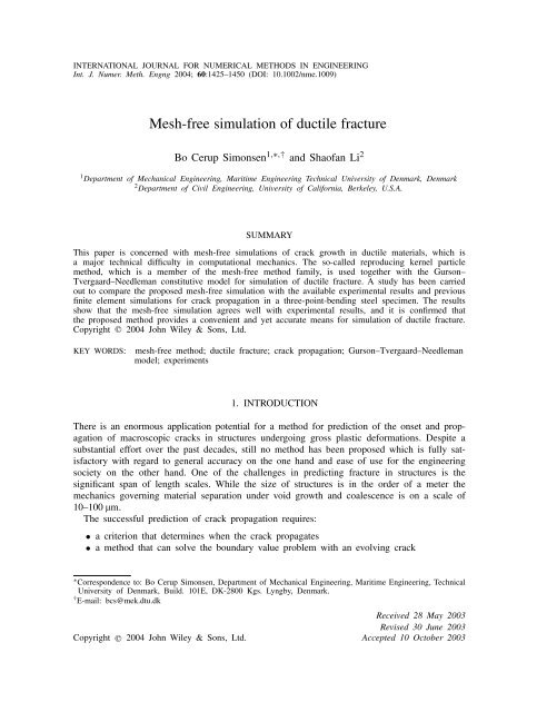 PDF - Mesh-free simulation of ductile fracture - ResearchGate