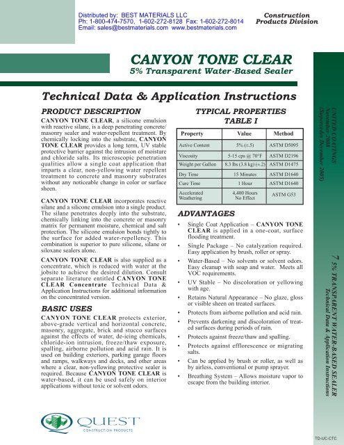 Canyon Tone Clear Technical Data Sheet - Best Materials