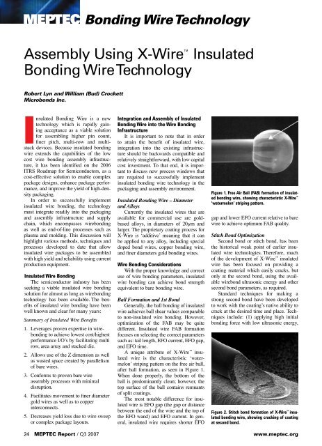 Assembly Using X-Wireâ ¢ Insulated Bonding Wire ... - Microbonds