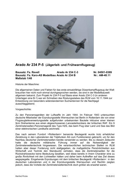 Baubericht Arado Ar 234 P-5 Panoramagerät - beim Modellbau ...