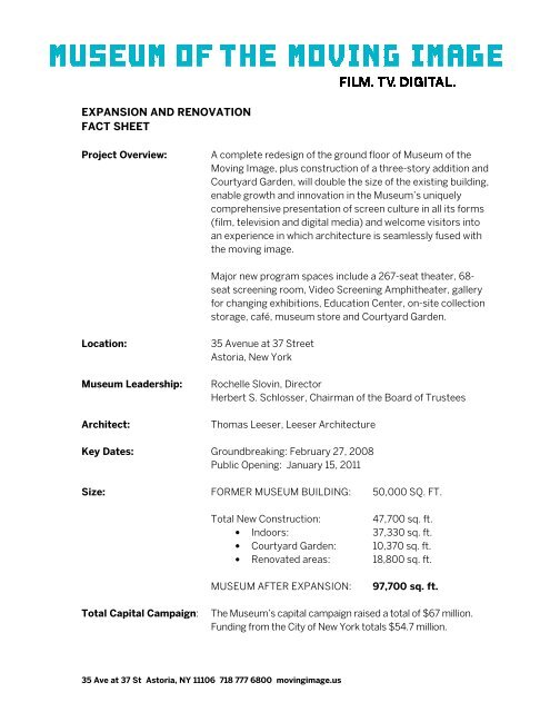 expansion and renovation fact sheet - Museum of the Moving Image