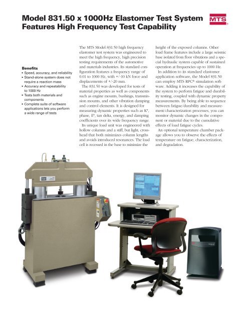 Model 831.50 x 1000Hz Elastomer Test System Features High - MTS