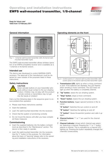 Operating and installation instructions EWFS wall ... - Warema