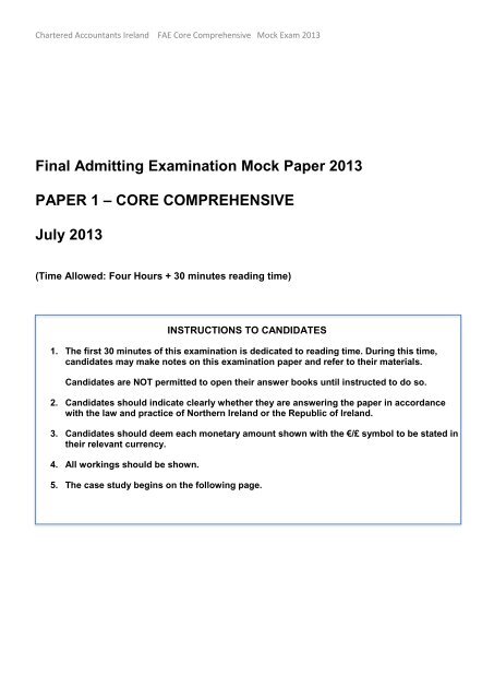 FAE 2013 Core Comprehensive Mock Exam Paper - Student
