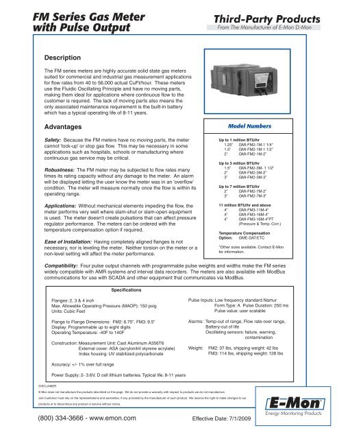 FM Series Gas Meter with Pulse Output - E-Mon