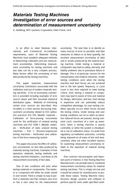 Materials Testing Machines Investigation of error sources and - MTS