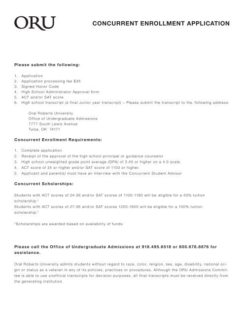 concurrent enrollment application - Oral Roberts University