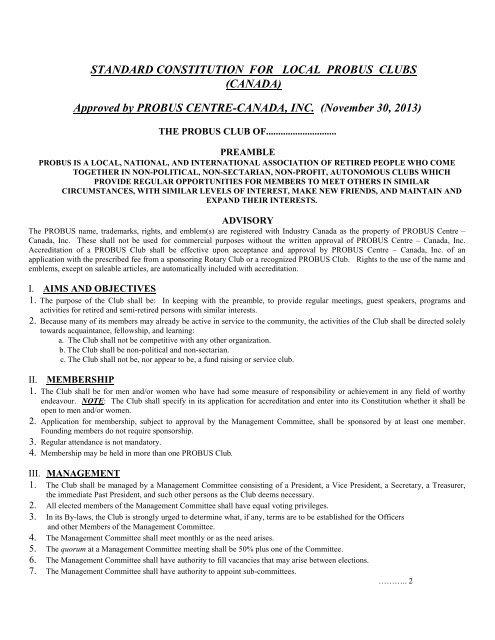 Standard Club Constitution