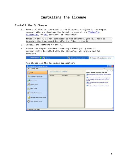Installing the License - Cognex