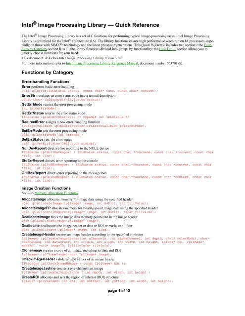 Intel Image Processing Library Quick Reference - GRVA