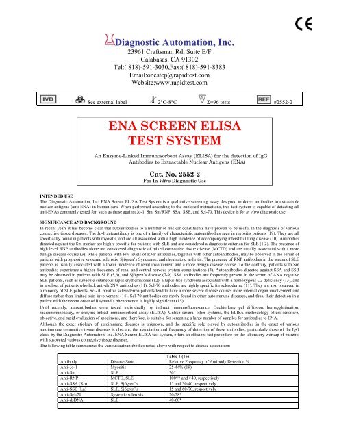 ena screen elisa test system - Diagnostic Automation : Cortez ...