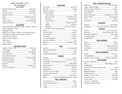 C172 Nav II Checklist - WNC Aviation