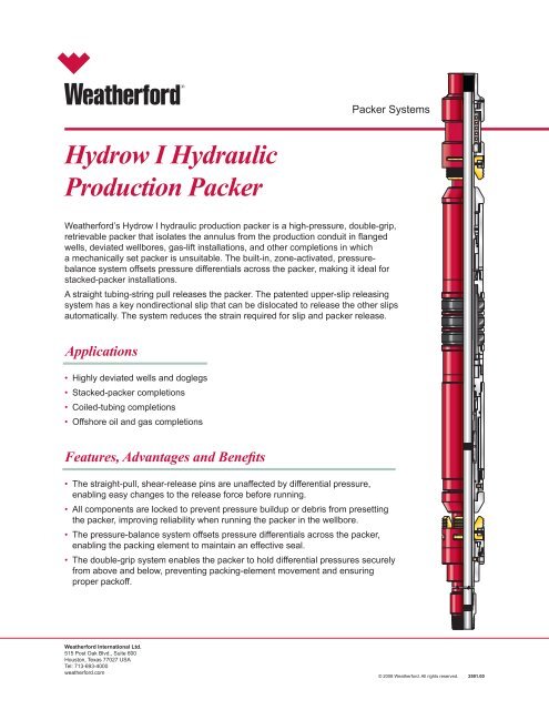 Hydrow I Hydraulic Production Packer - Weatherford International