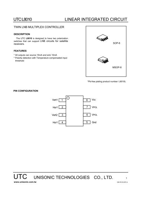 utc l8010 linear integrated circuit utc unisonic technologies co., ltd. 1