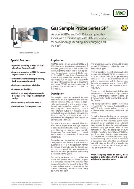 Gas Sample Probe Series SP® - M&C
