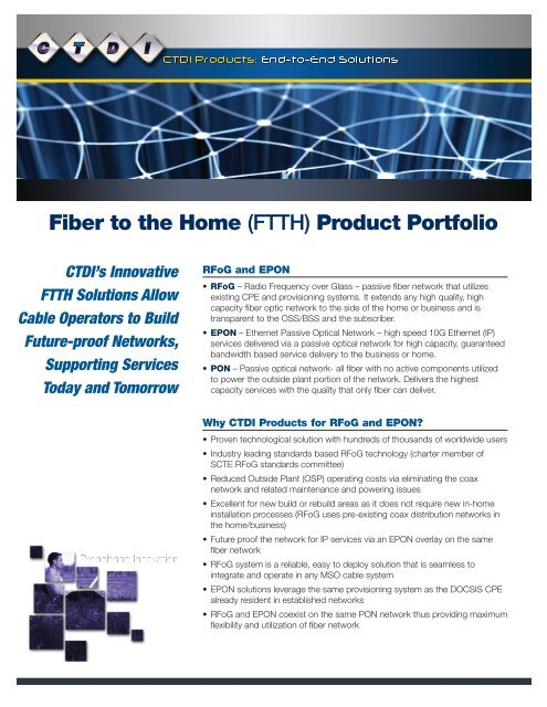 CTDI EPON/RFoG brochure about Fiber to the Home (FTTH)
