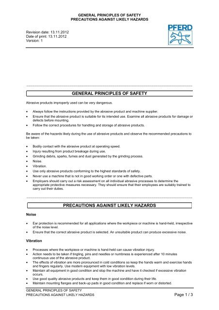 General Principles of Safety - PFERD