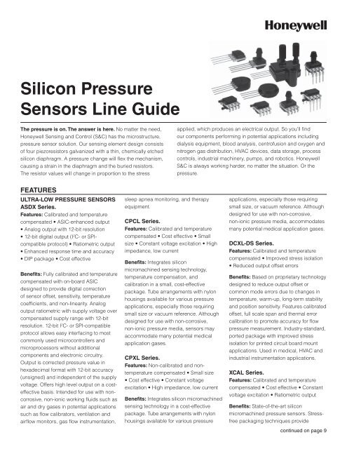 Silicon Pressure Sensors Line Guide