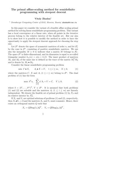 The primal affine-scaling method for semidefinite ... - CIMA-UE