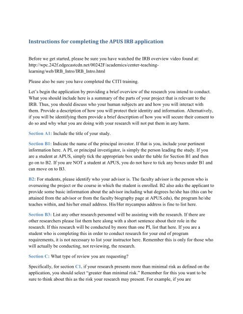 Instructions for completing the APUS IRB application