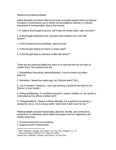 Rational and Irrational Beliefs - SMART Recovery