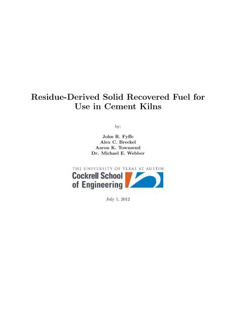 Residue-Derived Solid Recovered Fuel for Use in Cement Kilns