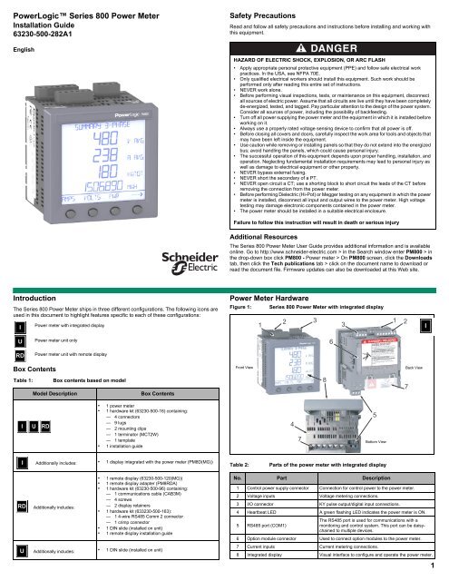 PowerLogicâ„¢ Series 800 Power Meter Installation Guide