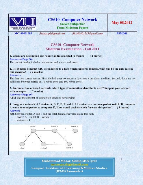 Cs610 Computer Network Solved Subjective From Midterm Vuzs