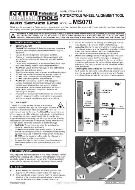 MOTORCYCLE WHEEL ALIGNMENT TOOL - Sealey