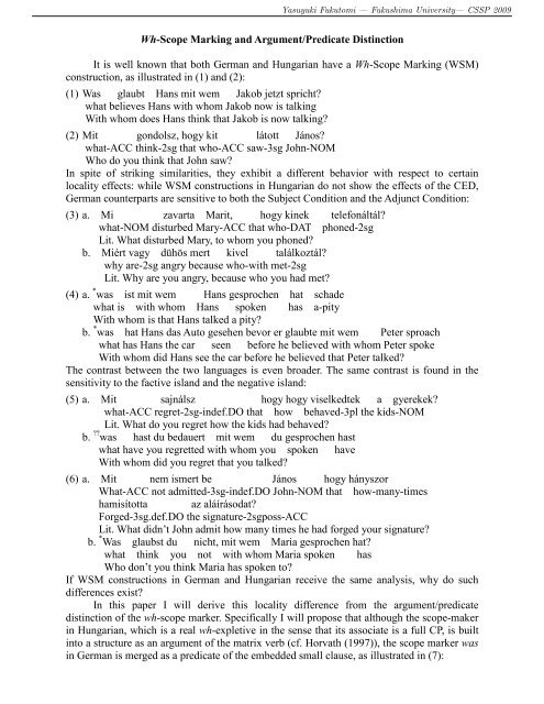 Wh Scope Marking And Argument Predicate Distinction It Is Cssp