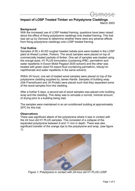 Impact of LOSP Treated Timber on Polystyrene Claddings - Bondor