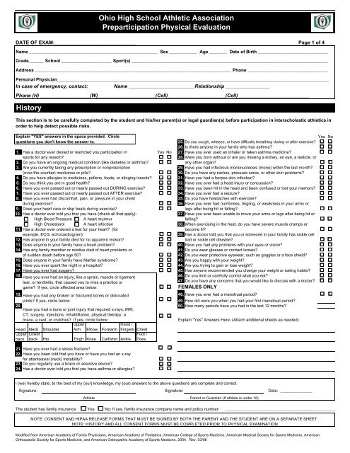 Physical Exam Form - Pickerington Local School District