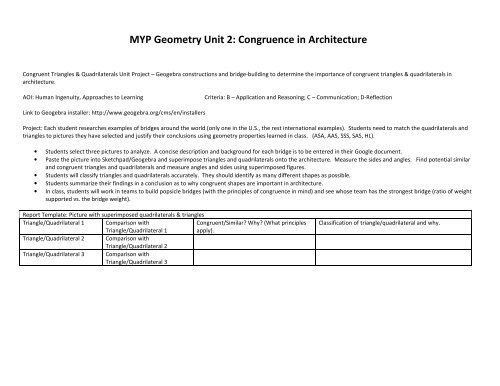 MYP Geometry Unit 2: Congruence in Architecture