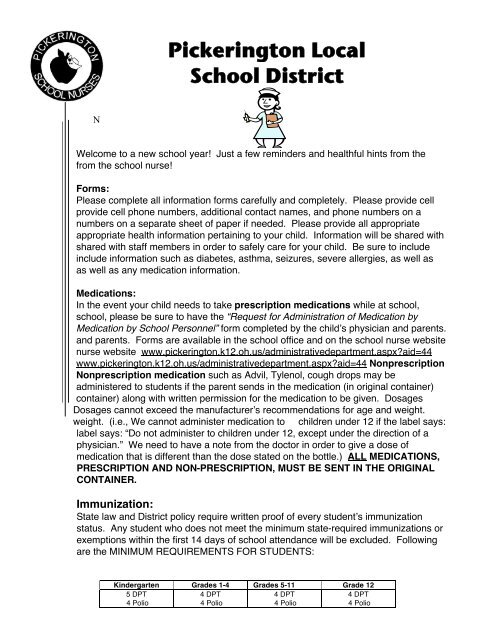 Nurses Welcome Letter 10-11 - Pickerington Local School District