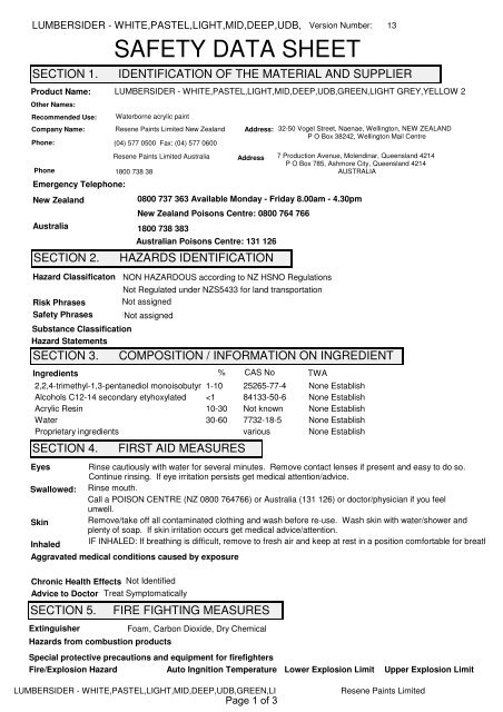 SDS for Resene Lumbersider