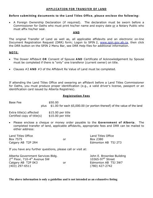 Transfer of Land - Service Alberta - Government of Alberta