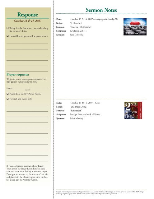 Sermon Notes Response - Walnut Hill Community Church