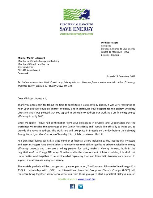 Letter to the Danish Minister Lidegaard: invitation to address EU ...