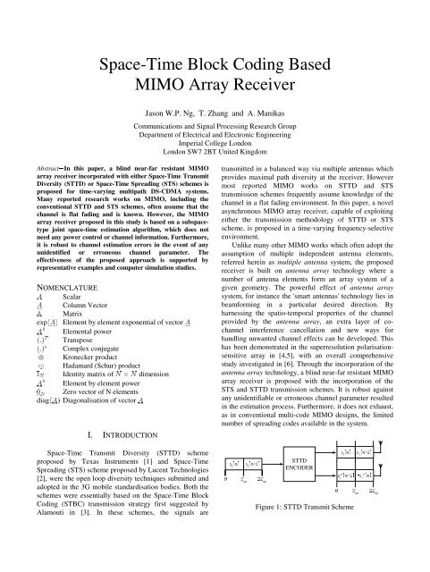 Space Time Block Coding Based Mimo Array Receiver Ieee Xplore