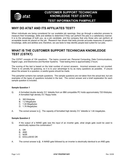 Customer Support Technician Knowledge Test - AT&T