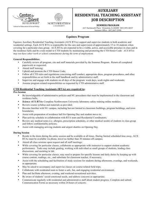 auxiliary residential teaching assistant job description
